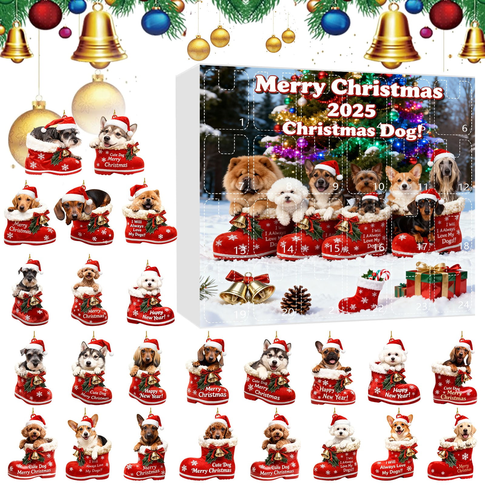 2025 Adorable Ornament Advent Calendar Countdown Set with 24 Flat Boot ...