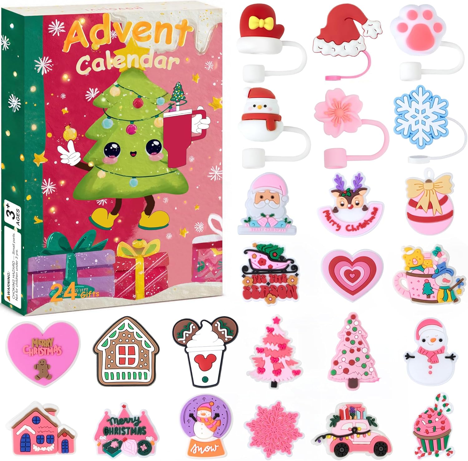 2025 Advent Calendar of Straw Cover, 10mm Straw Toppers for 30 Oz 40 Oz ...