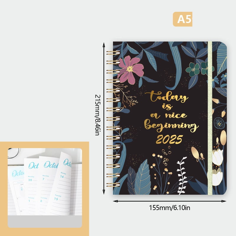 2025 Agenda Weekly Planner Lined Pages Spiral-Bound Journal Notebook ...