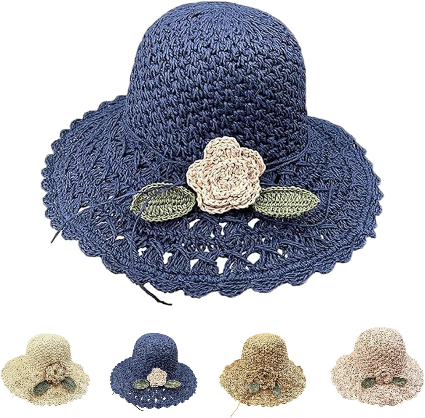 2025 Aviationp Elegant Crochet Straw Hat with Ruffle Detail, Elegant ...
