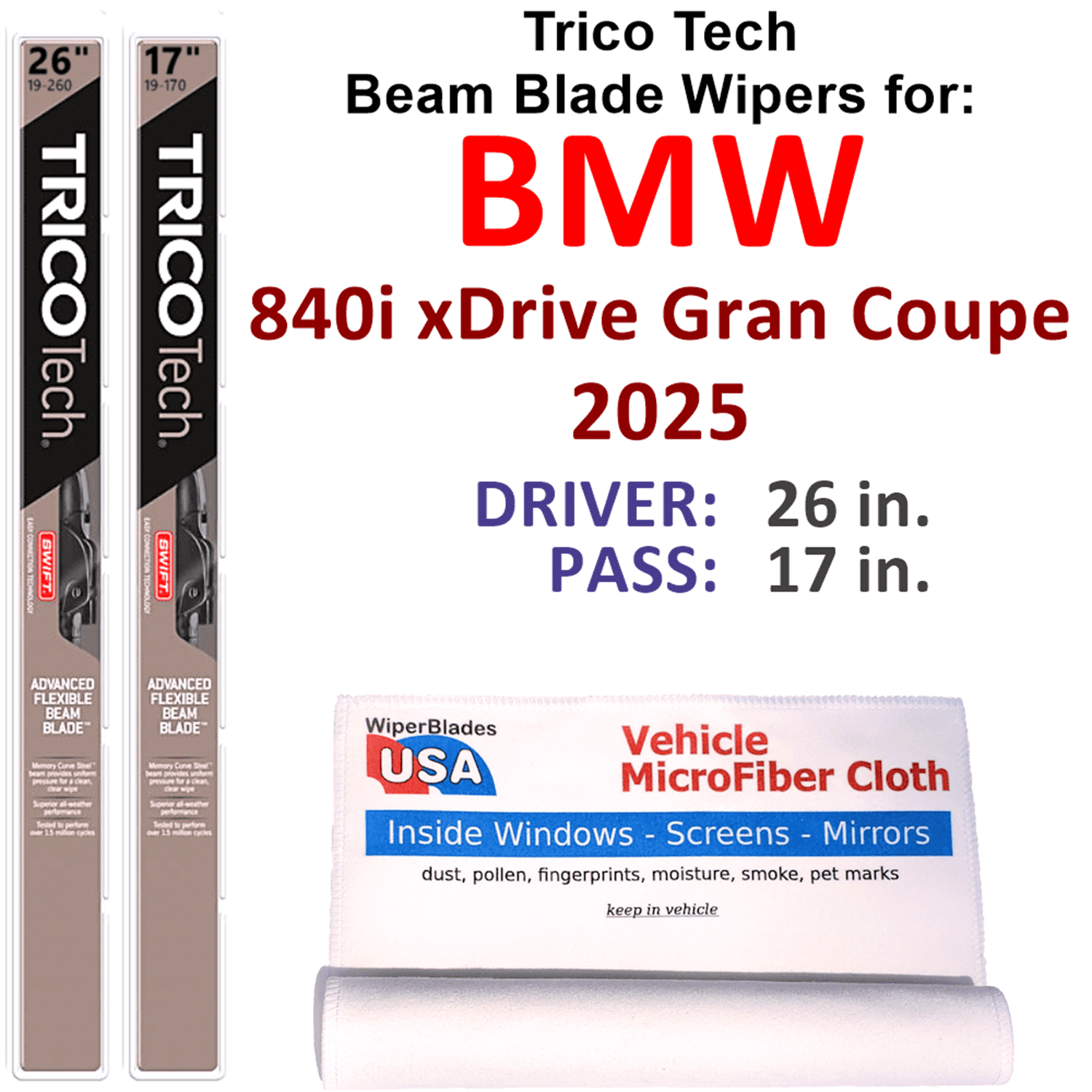 2025 BMW 840i xDrive Gran Coupe Beam Blade Wipers (Set of 2) - Walmart.com