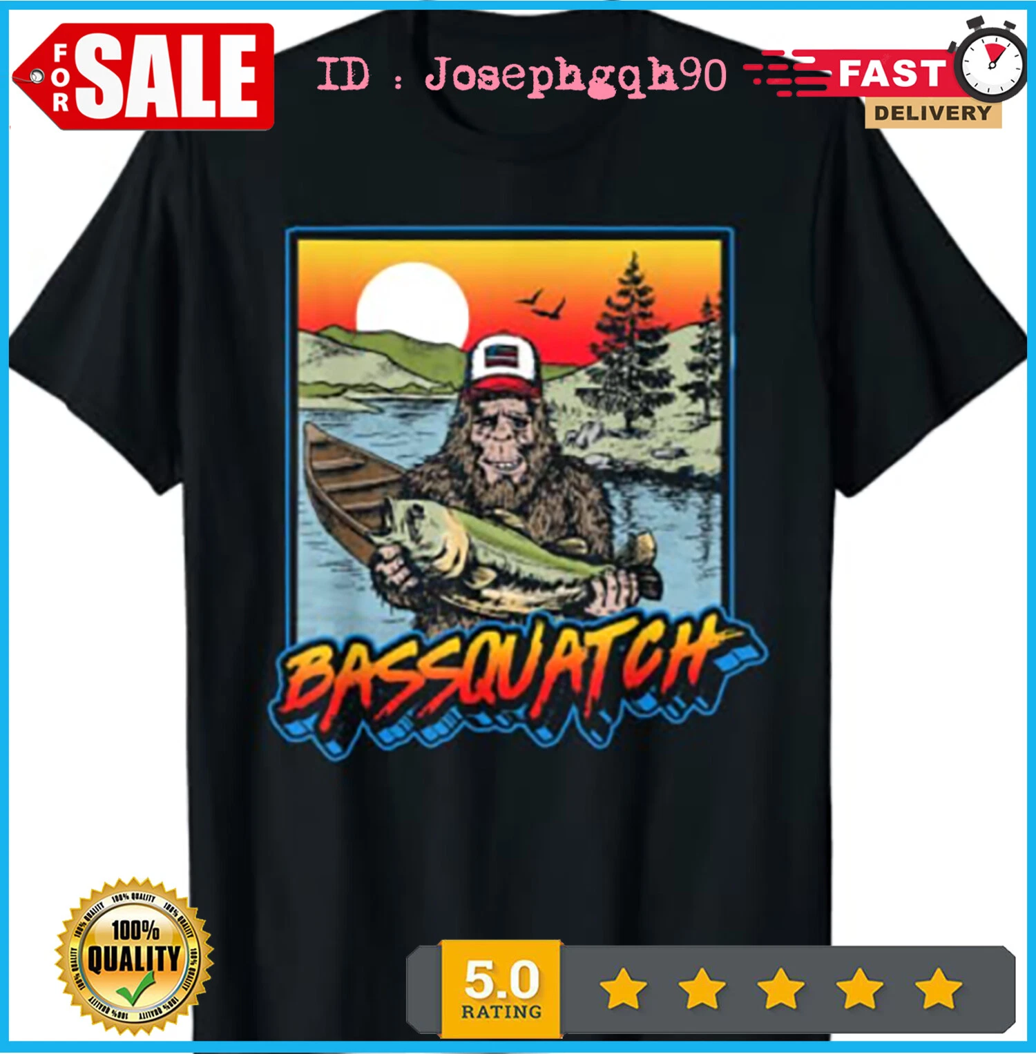 2025/Bassquatch! Funny Bass Fishing Sasquatch Retro 80s Fisherman T ...