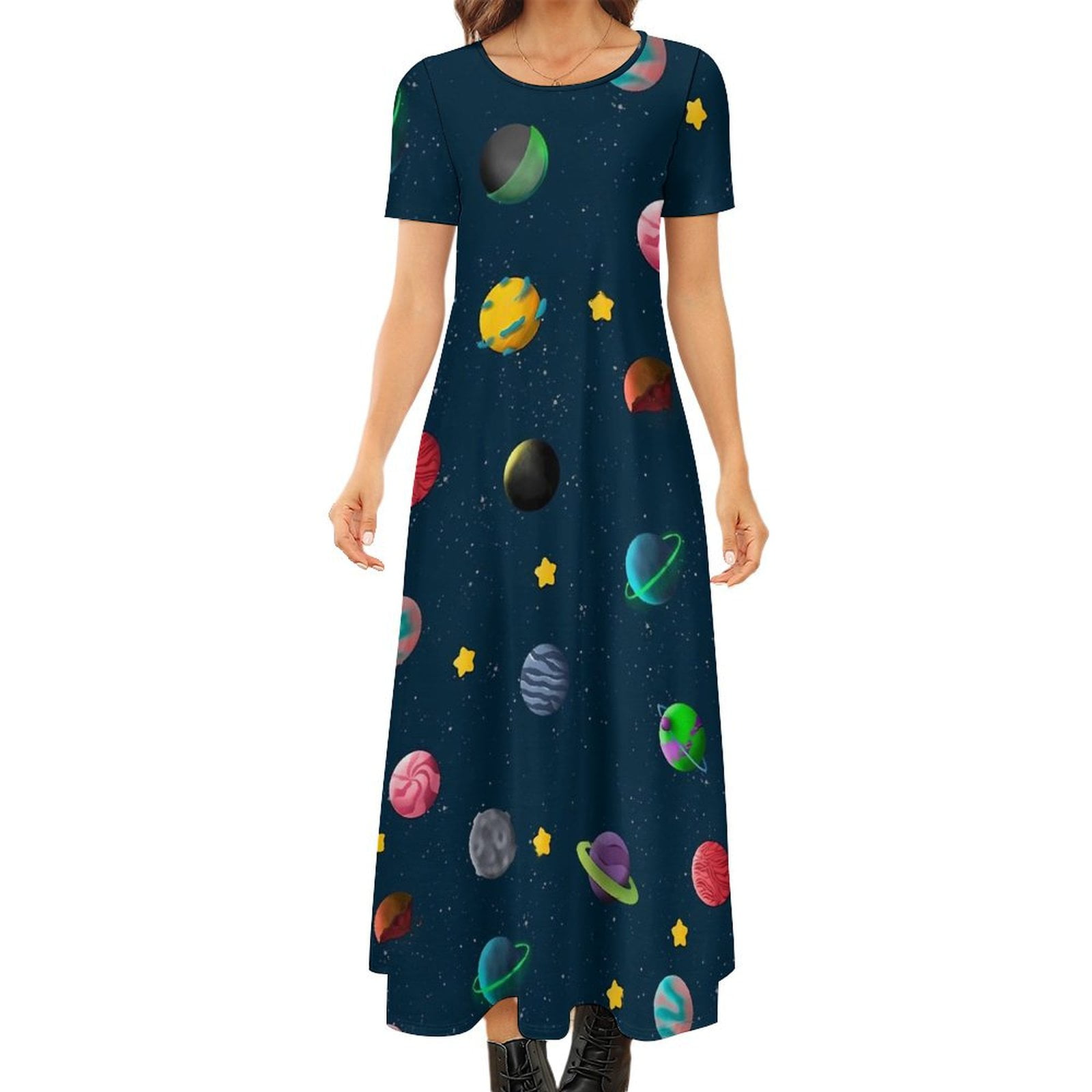 2025 Beach Dress Print Vintage Long Maxi Dresses Big Planets Little ...