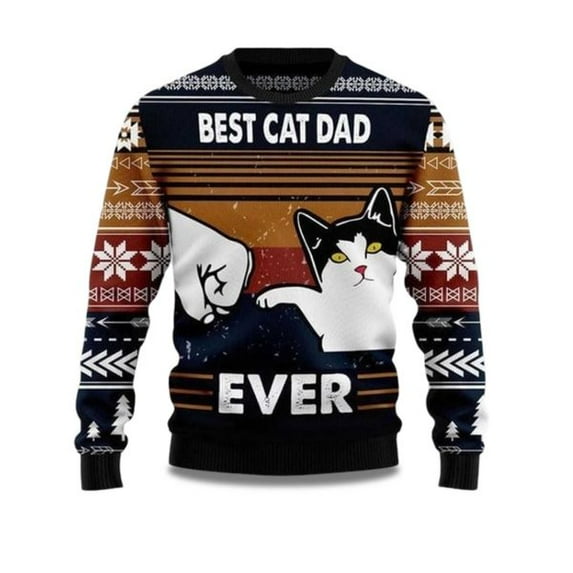 2025 Best Cat Dad Ever Funny 3D Christmas Sweater - Walmart.com