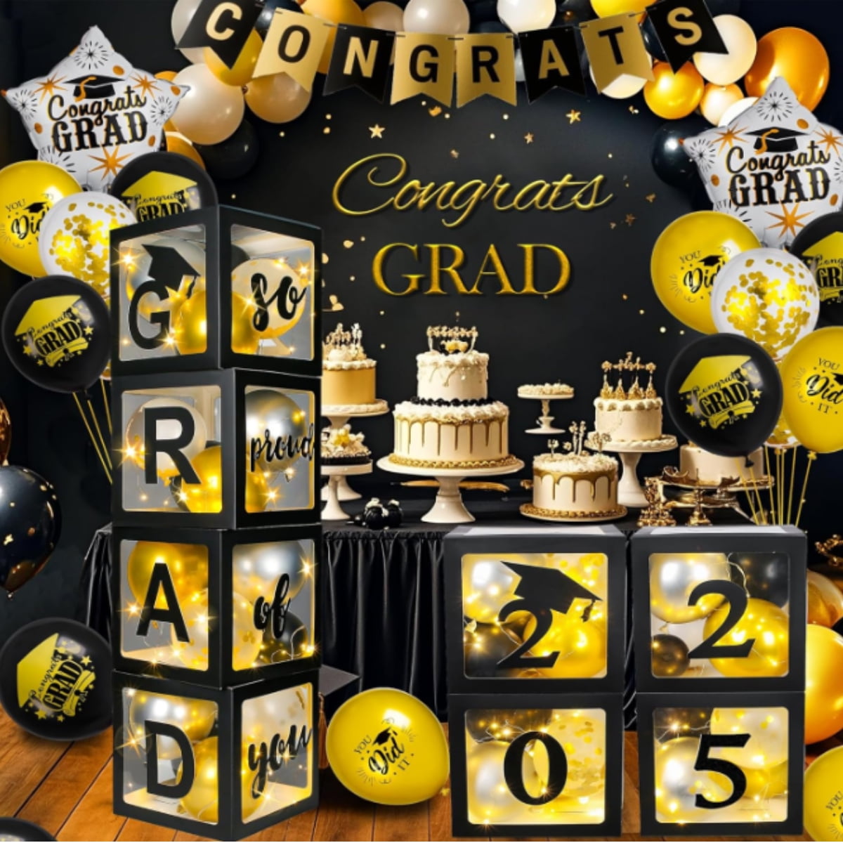 2025 Black Balloon Boxes with Letters GRAD Graduation Party Decoration ...