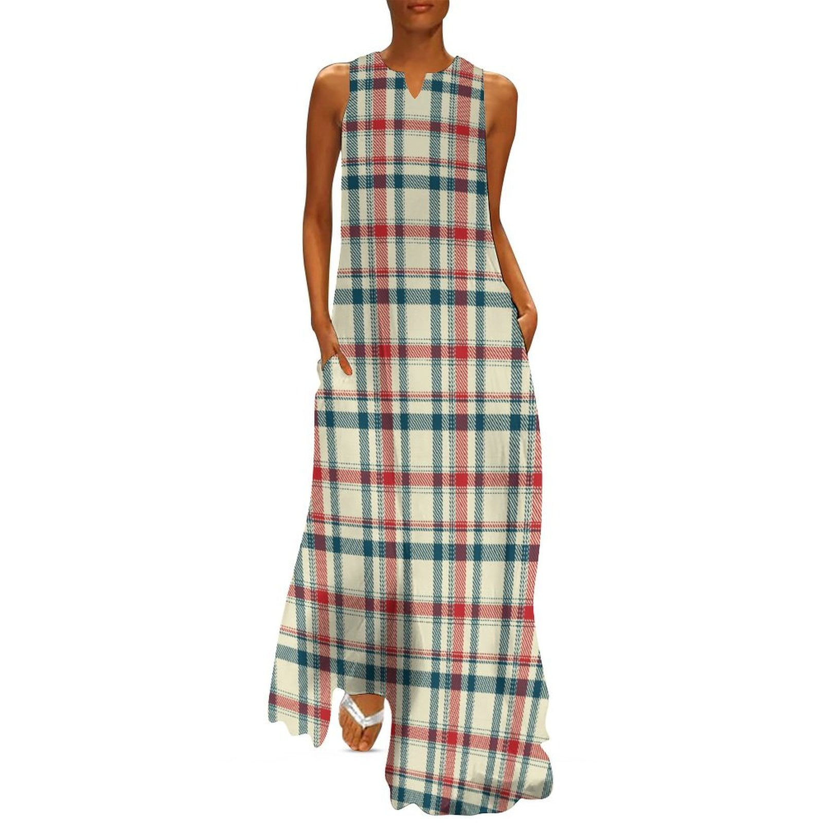 2025 Black Plaid Print Dress White Lines Trendy Maxi Dress Street Wear ...
