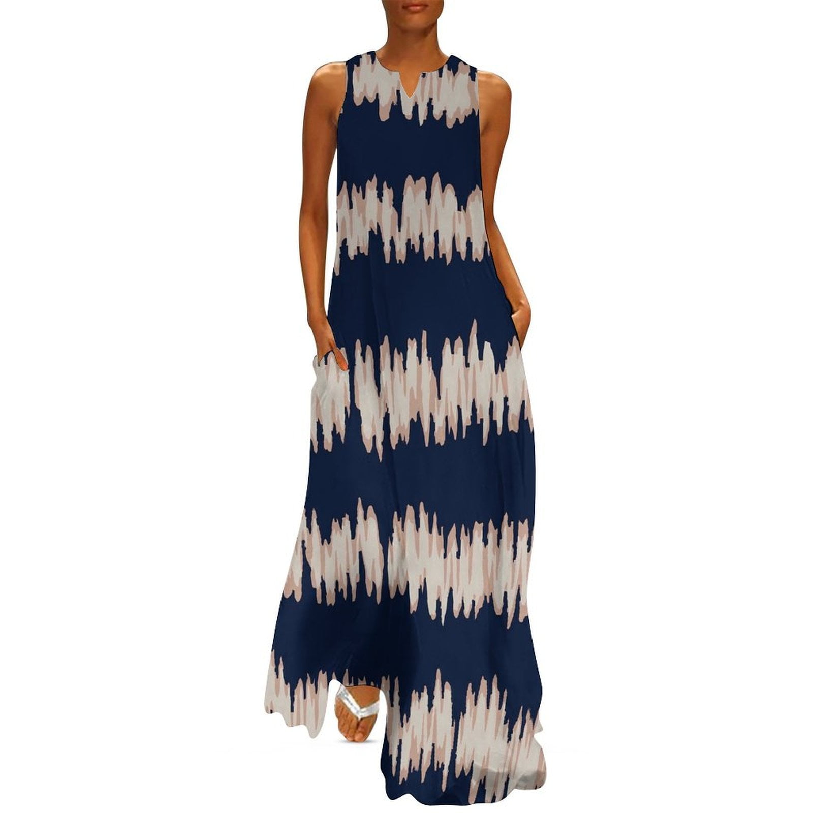 2025 Black Tie Dye Dress Abstract Print Sexy Maxi Dress Sleeveless ...