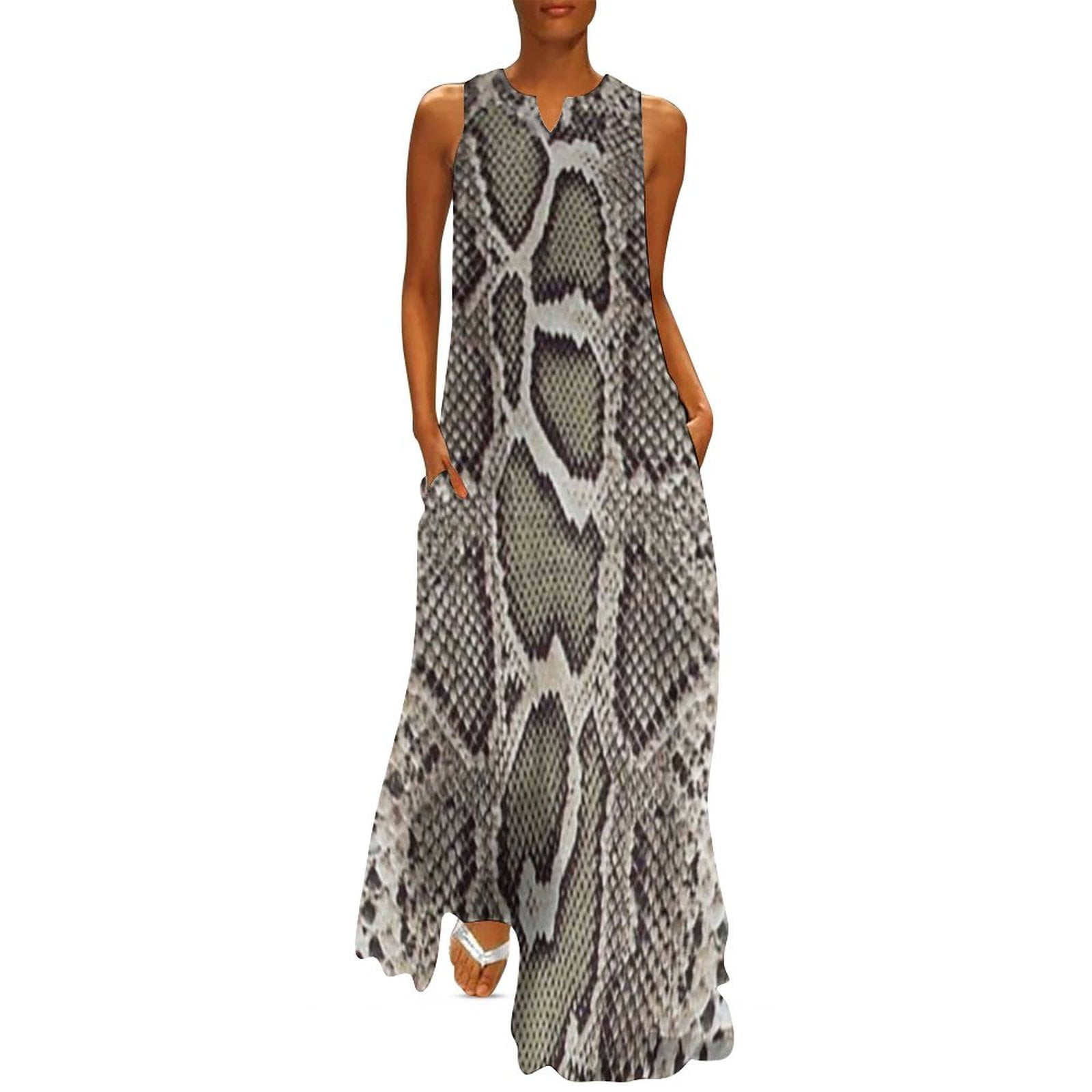 2025 Black White Snakeskin Dress Animal Snake Print Cute Maxi Dress ...