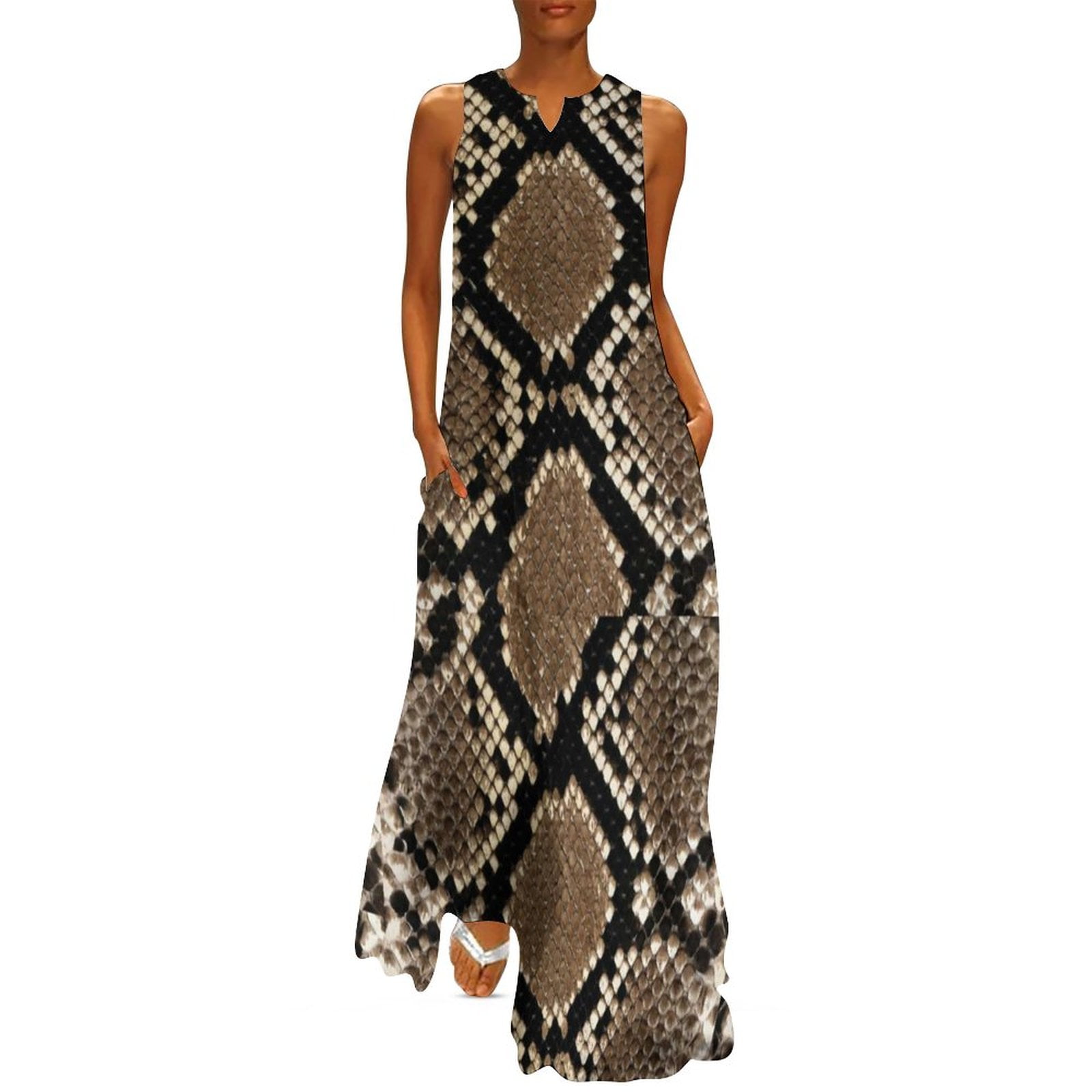 2025 Black White Snakeskin Dress Animal Snake Print Cute Maxi Dress ...