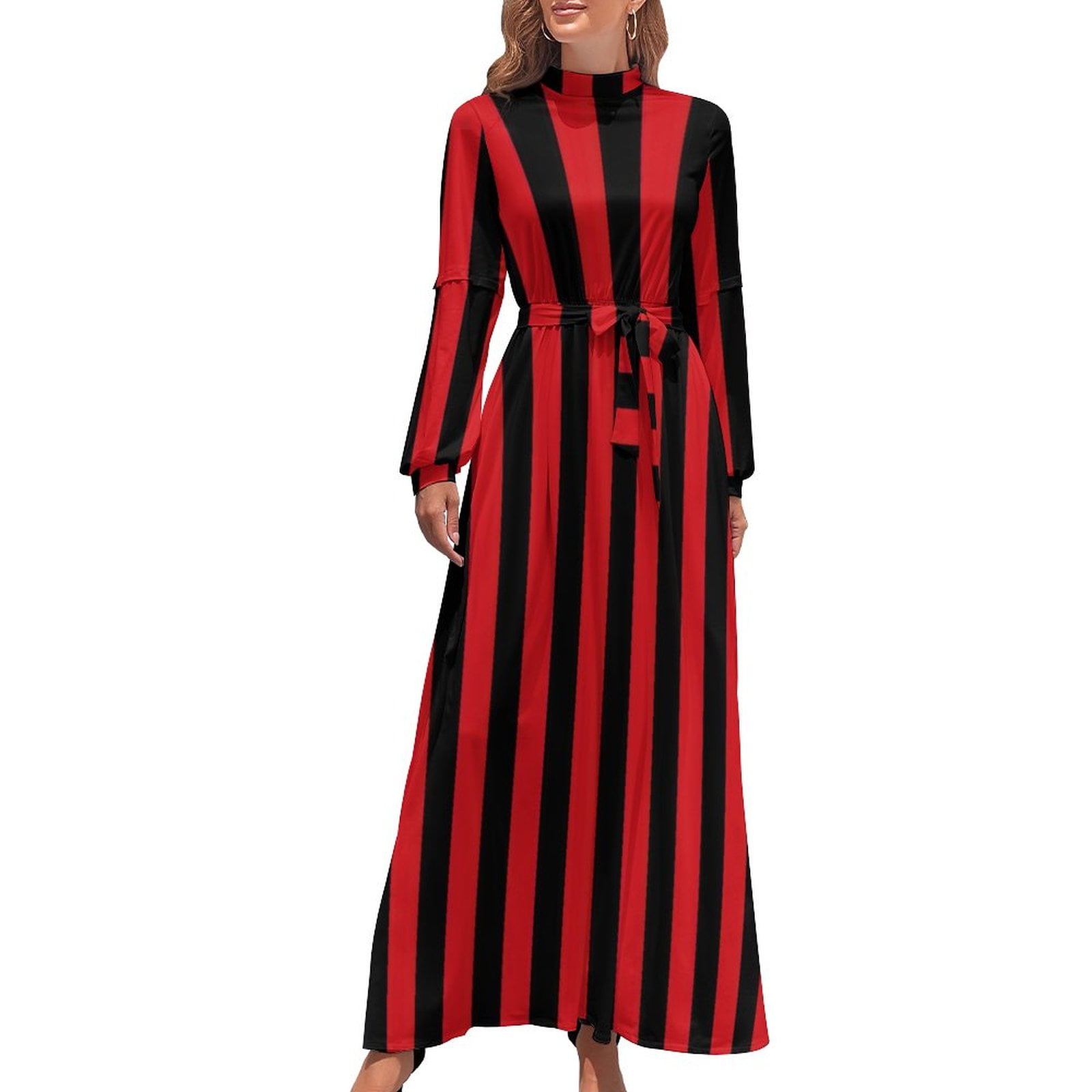 2025 Black White Striped Dress High Neck Vertical Stripes Graphic ...