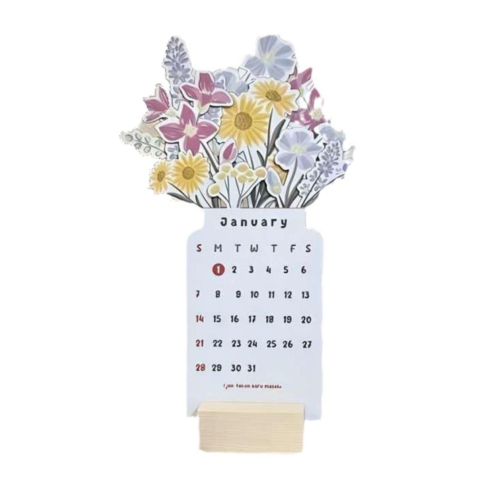 2025 Bloomy Flower Calendar Paper and Wood Base Detachable with Memo ...