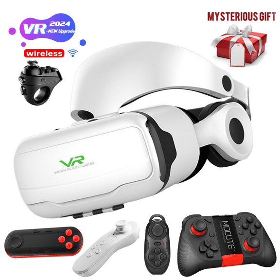 VR Headset with Bluetooth Game Controller for iOS Android, HD Lens ...