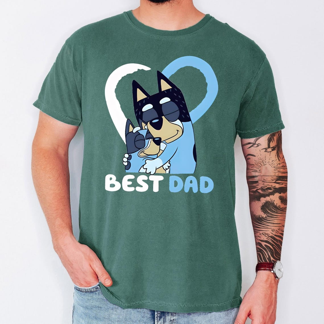 2025 Blue Happy Fathers Day Shirt Blue Dog Best DAD Father and Son ...
