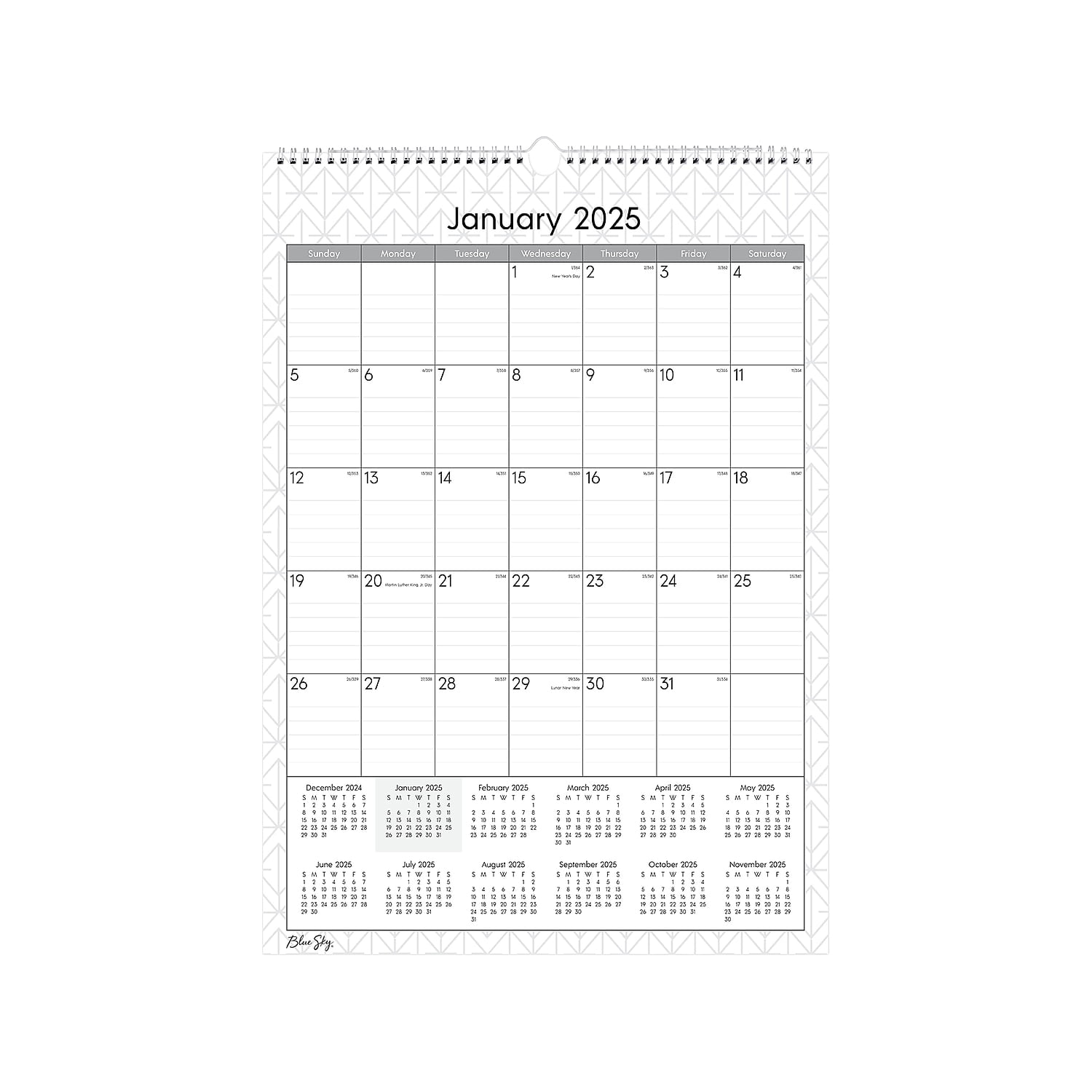 2025 Blue Sky Enterprise 12" x 17" Monthly Wall Calendar White/Gray ...