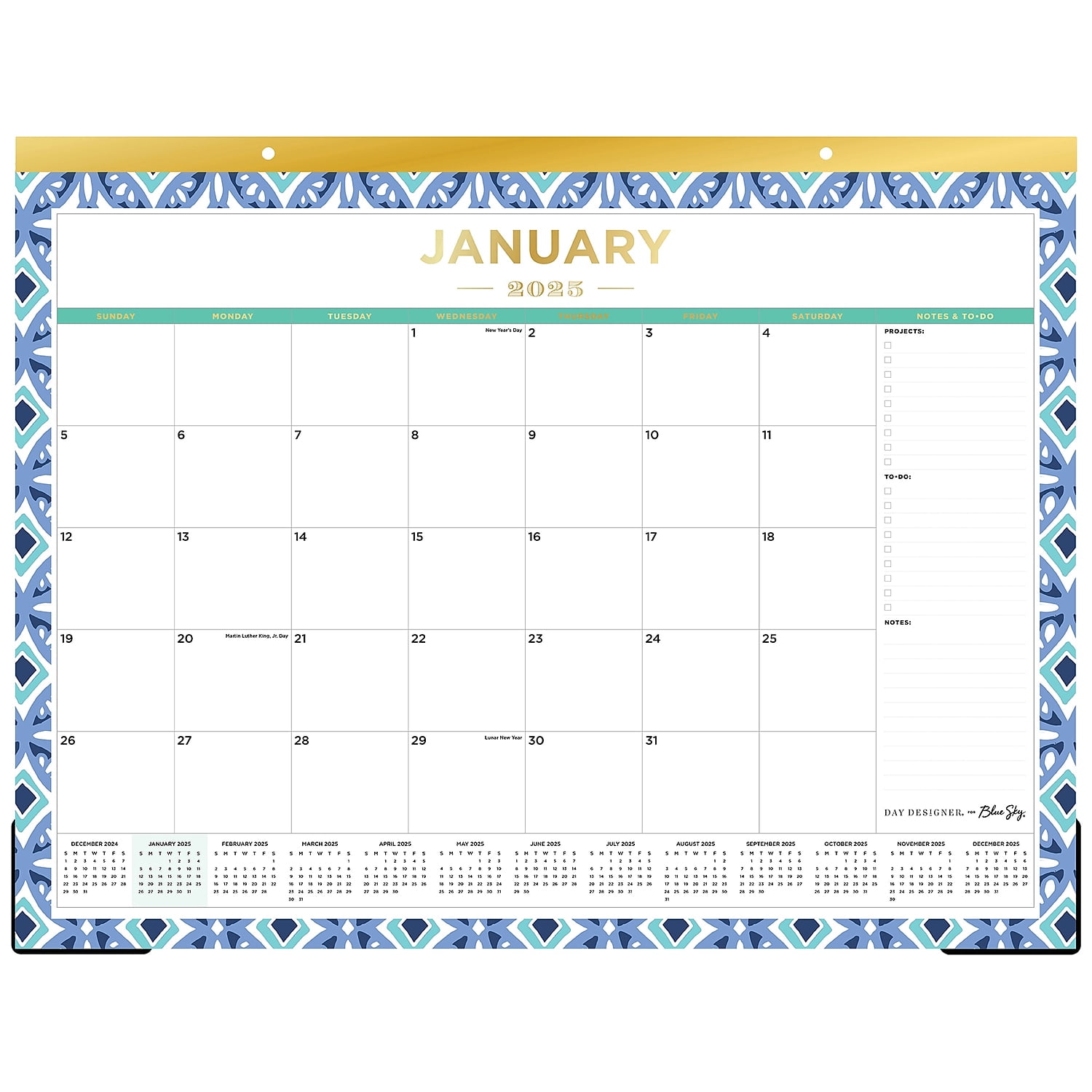 2025 Blue Sky Tile 22" x 17" Monthly Desk Pad Calendar Blue/White ...