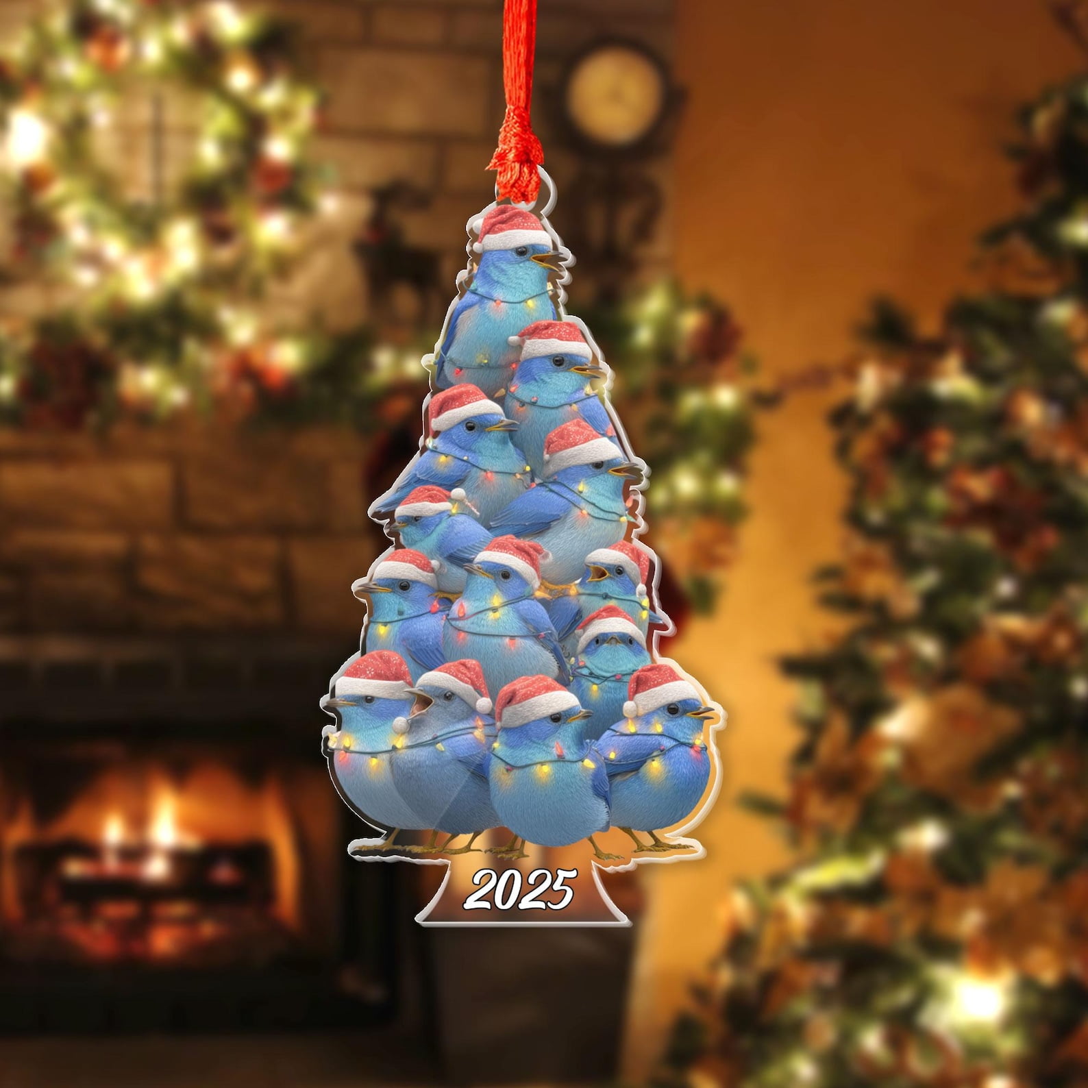 2025 Bluebirds Stack Acrylic Ornament, Nature Birdwatcher Holiday Decor ...