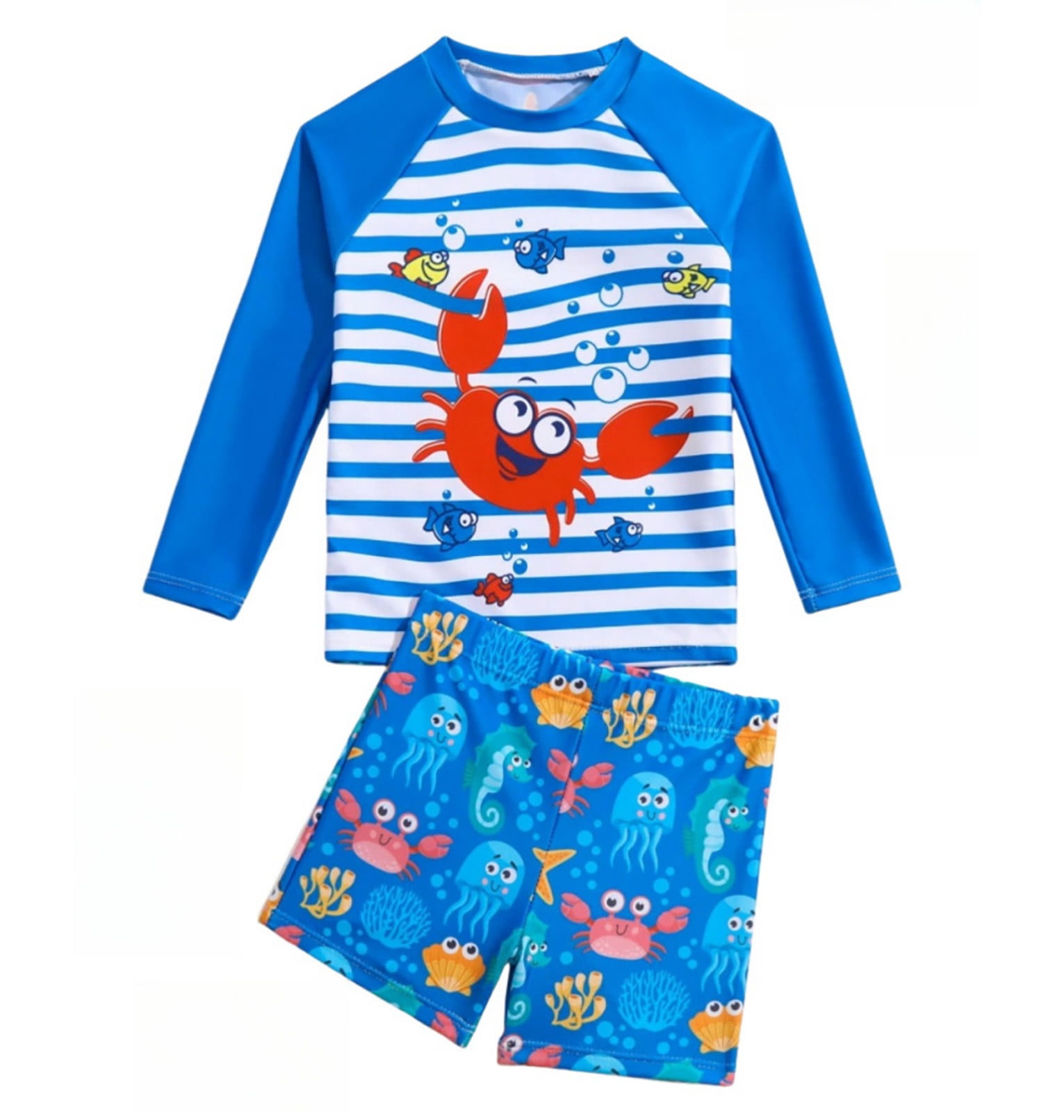 2025 Boys Summer Swimwear Long Sleeve Stripe Cartoon Print Rash Guard ...