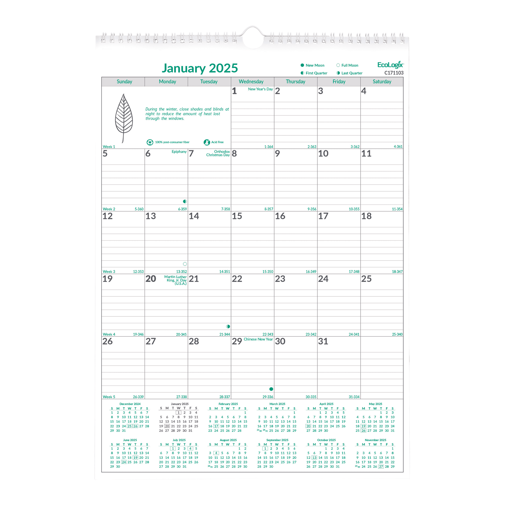2025 Brownline EcoLogix Monthly Wall Calendar, 12" x 17", 100% Recycled ...