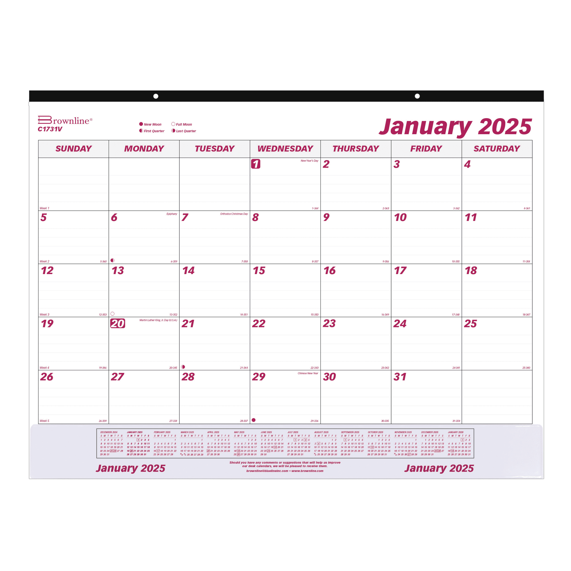 2025 Brownline Monthly Desk Pad Calendar, With Vinyl Strip, 22" x 17 ...