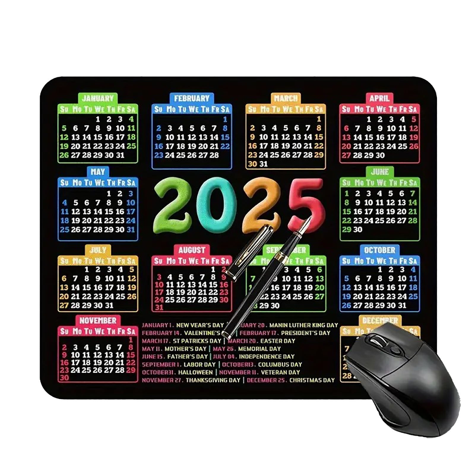 2025 Calendar Mouse Pad with Holiday Reminders Non-Slip Washable Rubber ...