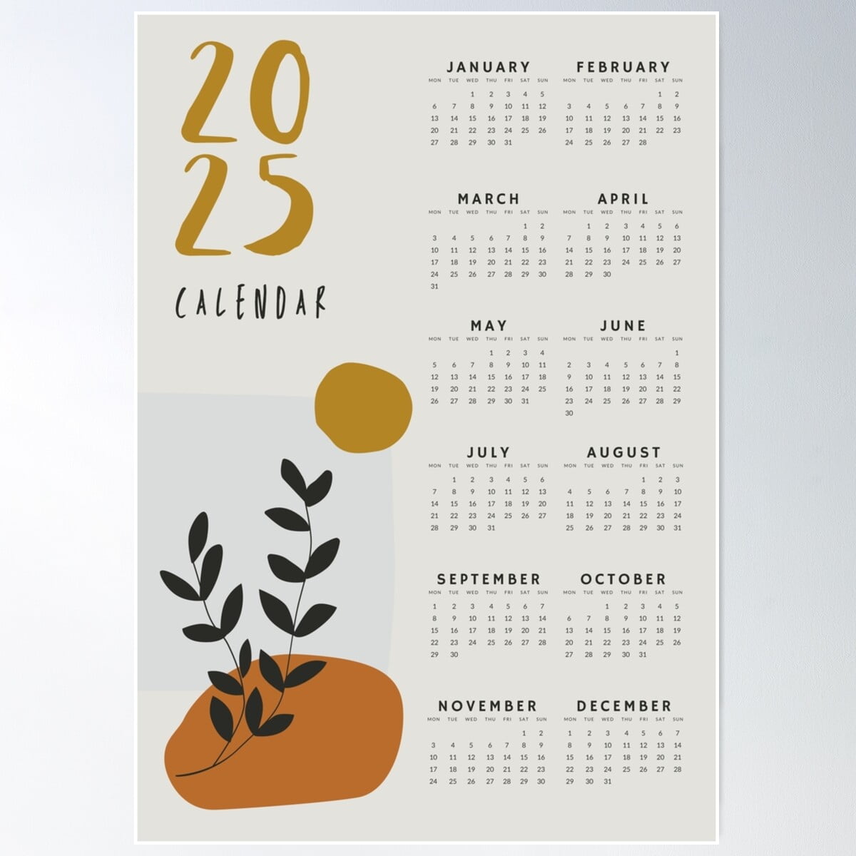 2025 Calendar Poster Wall Art, Modern Wall Decor For Living Room ...