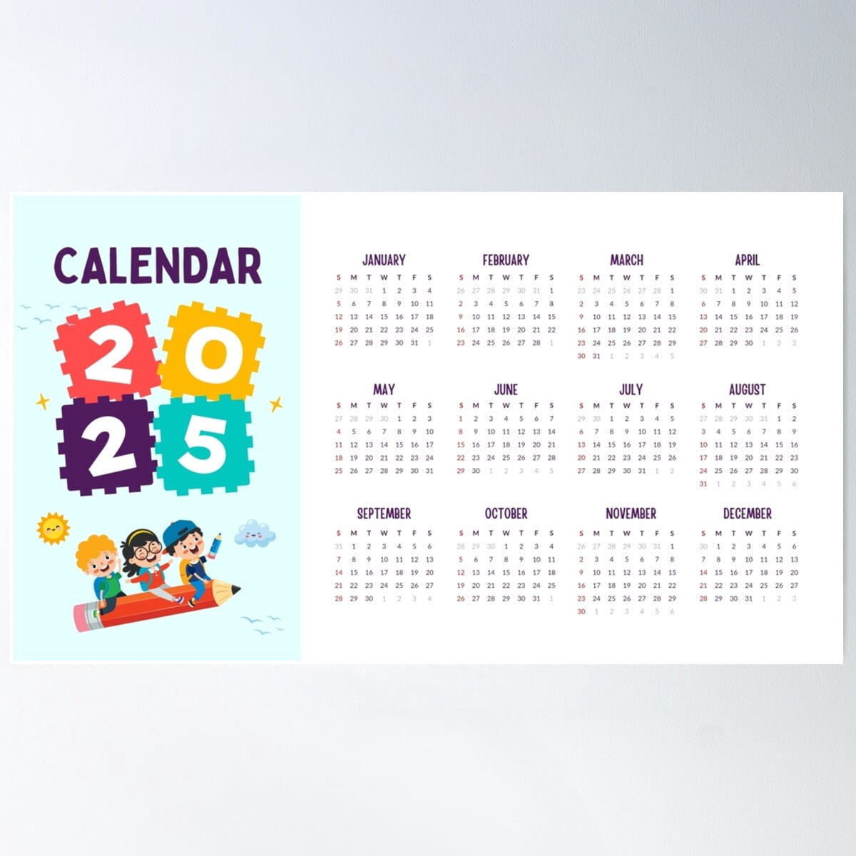 2025 Calendar Poster Wall Art, Modern Wall Decor For Living Room ...