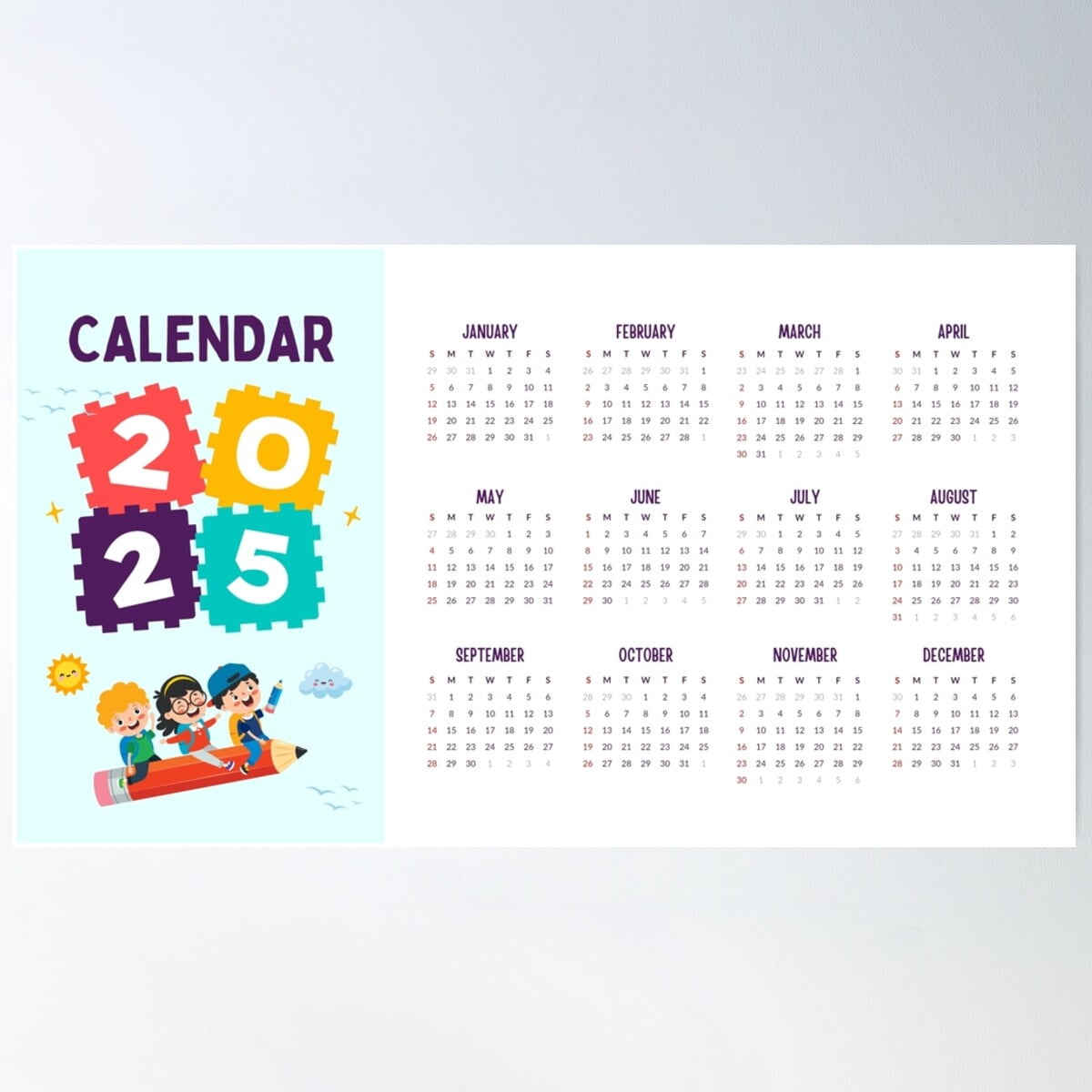 2025 Calendar Poster Wall Art, Modern Wall Decor For Living Room ...