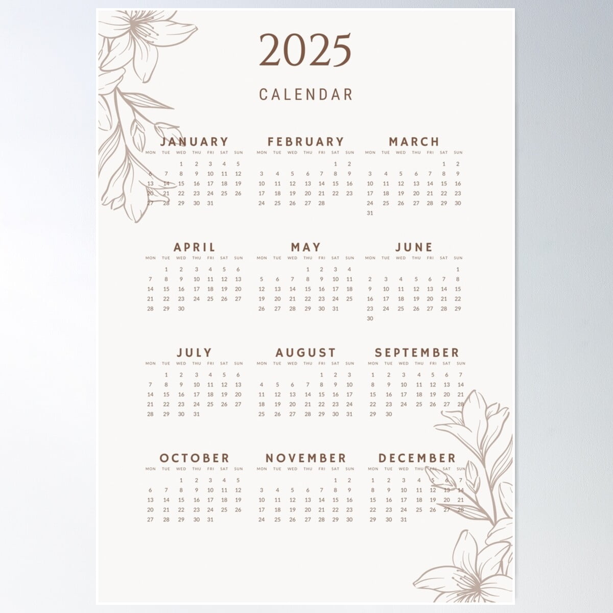 2025 Calendar Poster Wall Art, Modern Wall Decor For Living Room ...