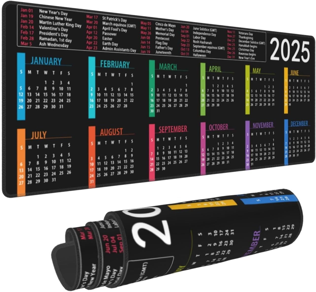 2025 Calendar with Holidays Mouse Pad XL Extended Desk Mat, Non Slip ...