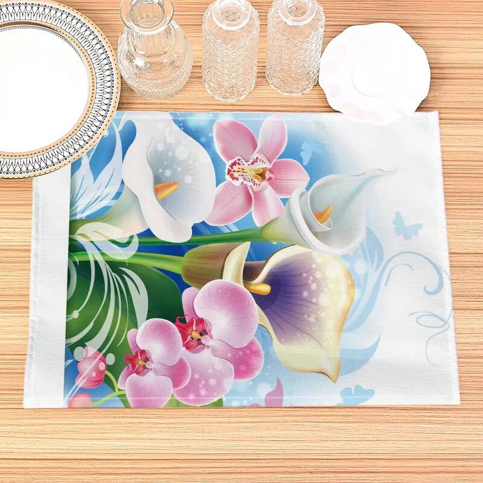 2025 Calla Lily Pattern Placemat Cotton Linen Fabric Table Mats Family ...