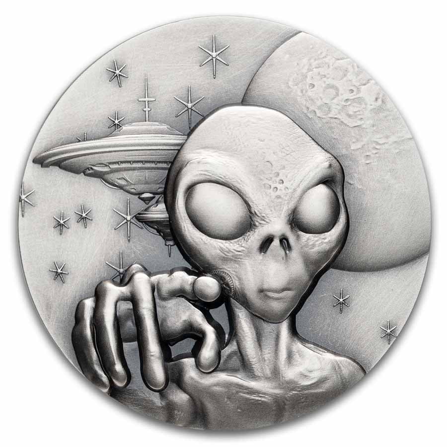 2025 Cameroon 2 oz Silver Antique UFO & Aliens: Alien Face (Coin ...