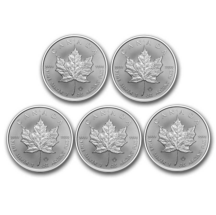 2025 Canada 1 oz Silver Maple Leaf BU (Lot of 5) - Walmart.com