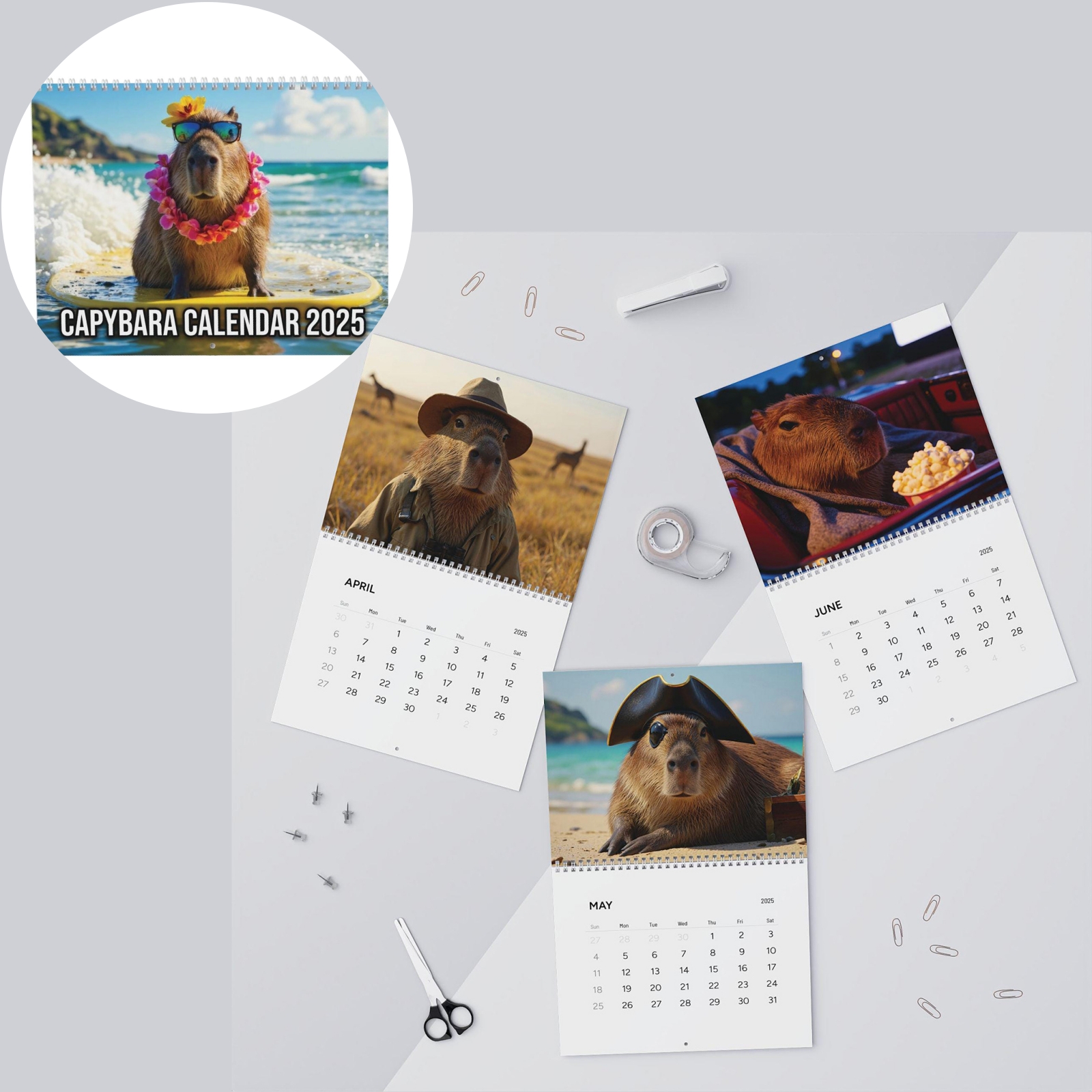2025 Capybara Monthly Wall Calendar - 11.2 x 8.27 Inch - Thick No-Bleed ...