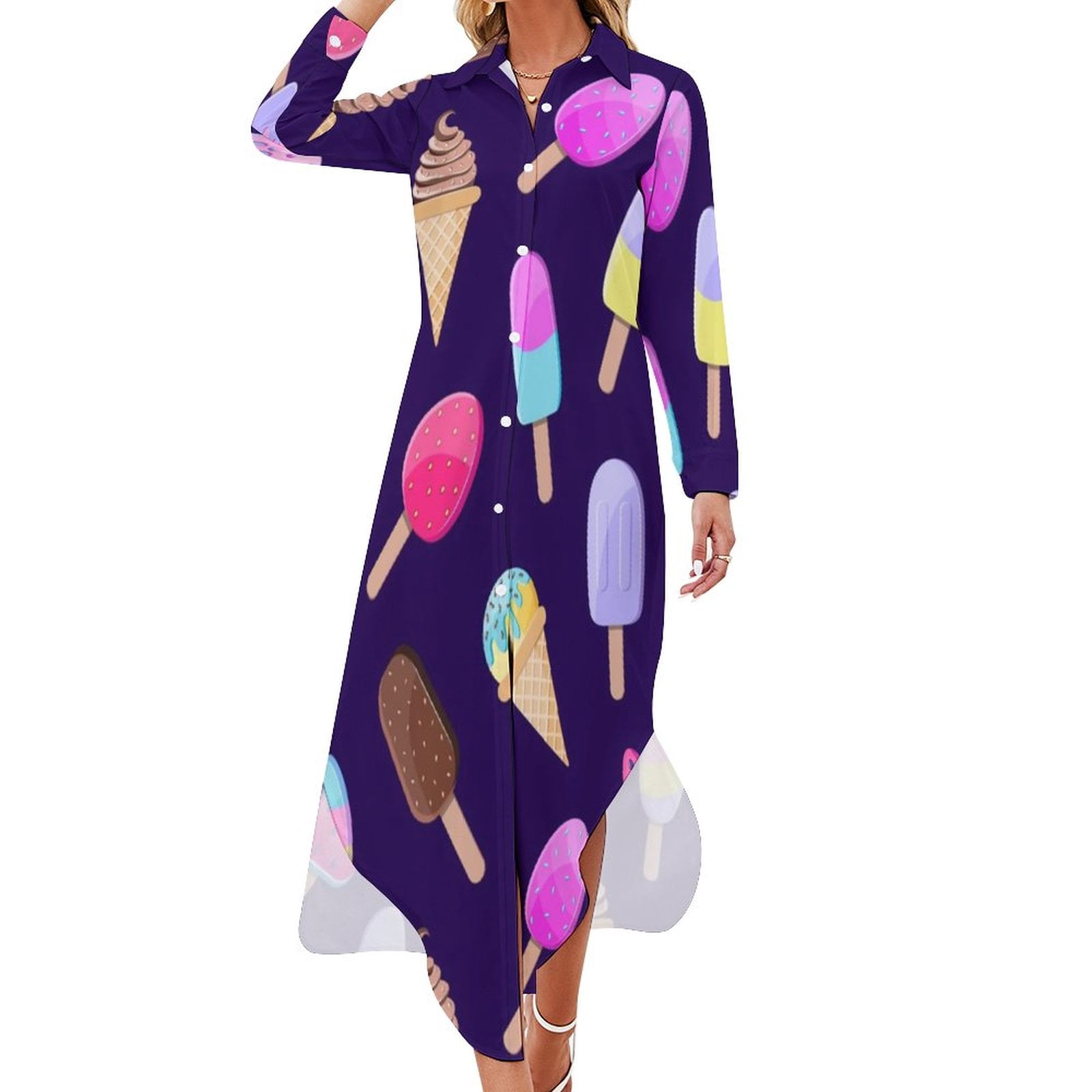 2025 Cartoon Ice Cream Casual Dress Foodie Aesthetic Dresses Long ...