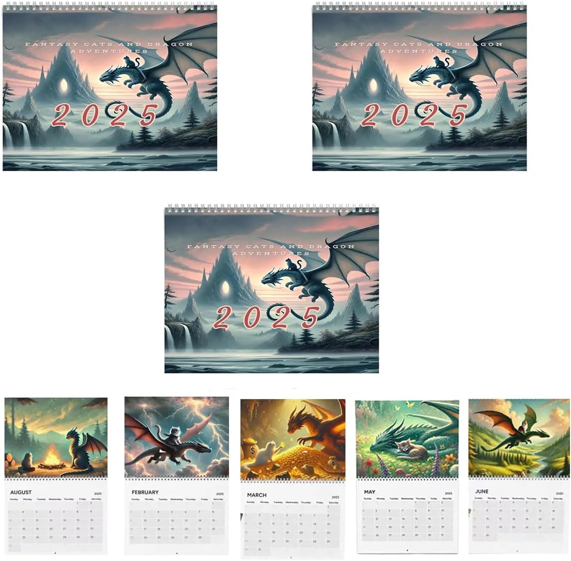 2025 Cat Dragon Rider Calendar,14x23”vertical Wall Cat Dragon Rider ...