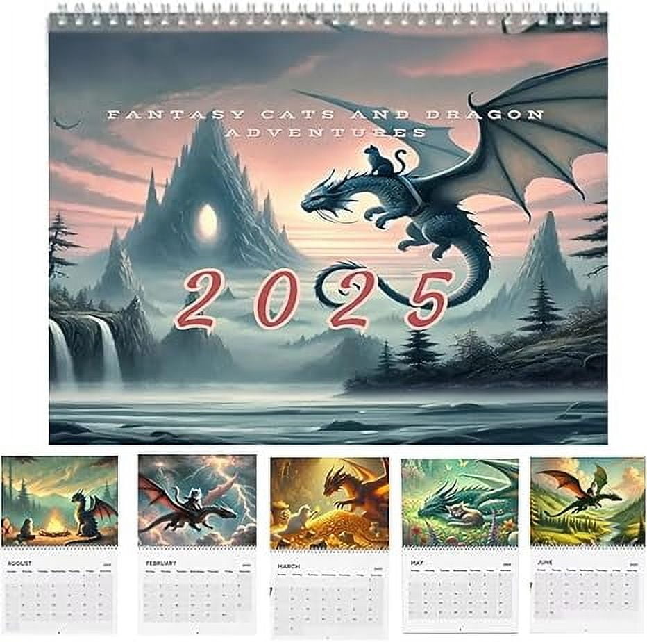 2025 Cat Dragon Rider Calendar, Funny Cats Calendar 2025,2025 Wall ...