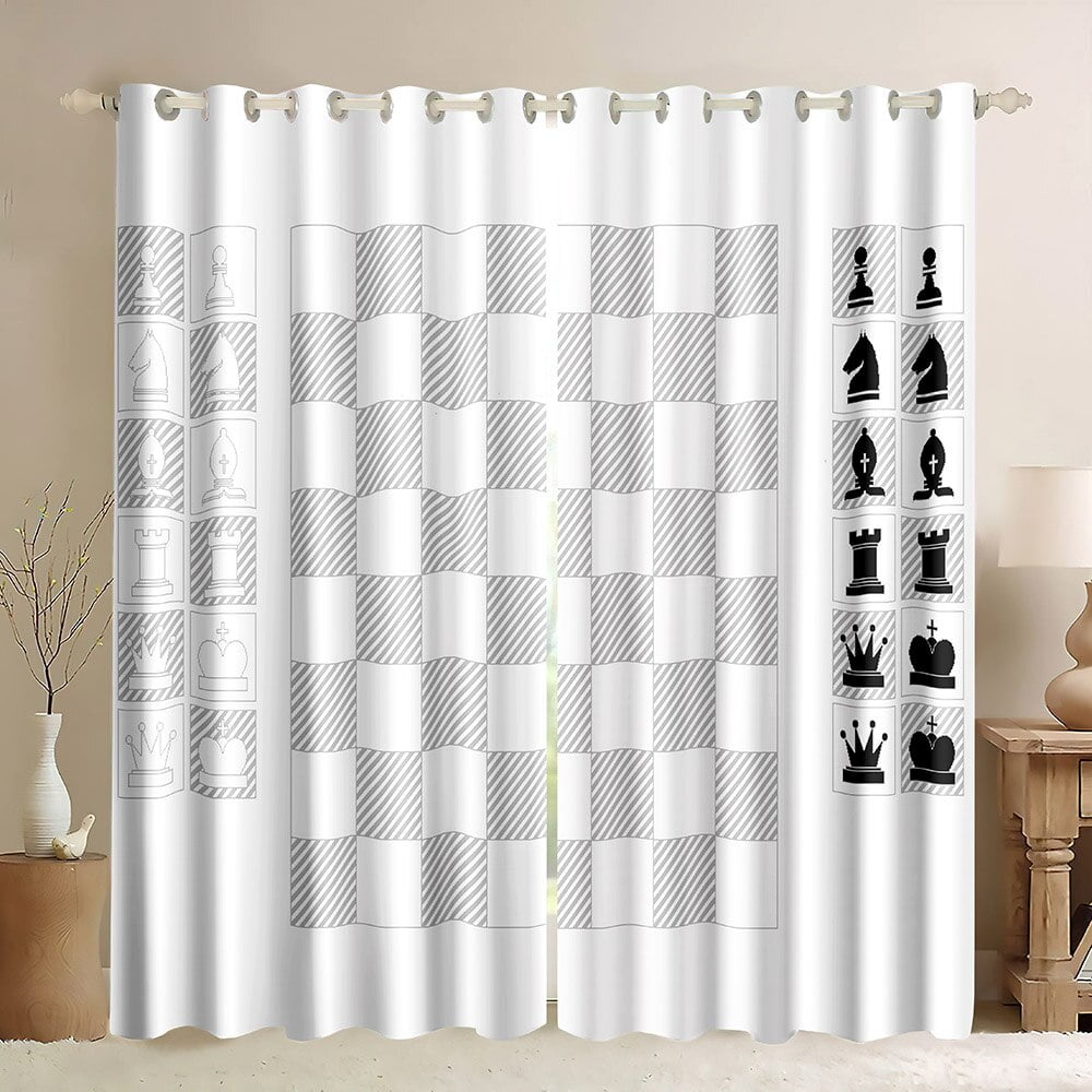 2025 Chess Board Window Curtain Drapes Black White Living Room Curtain ...