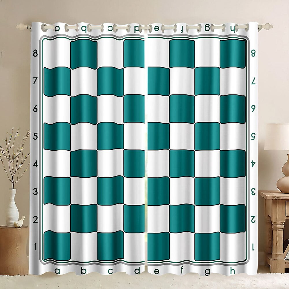 2025 Chess Board Window Curtain Drapes Black White Living Room Curtain ...