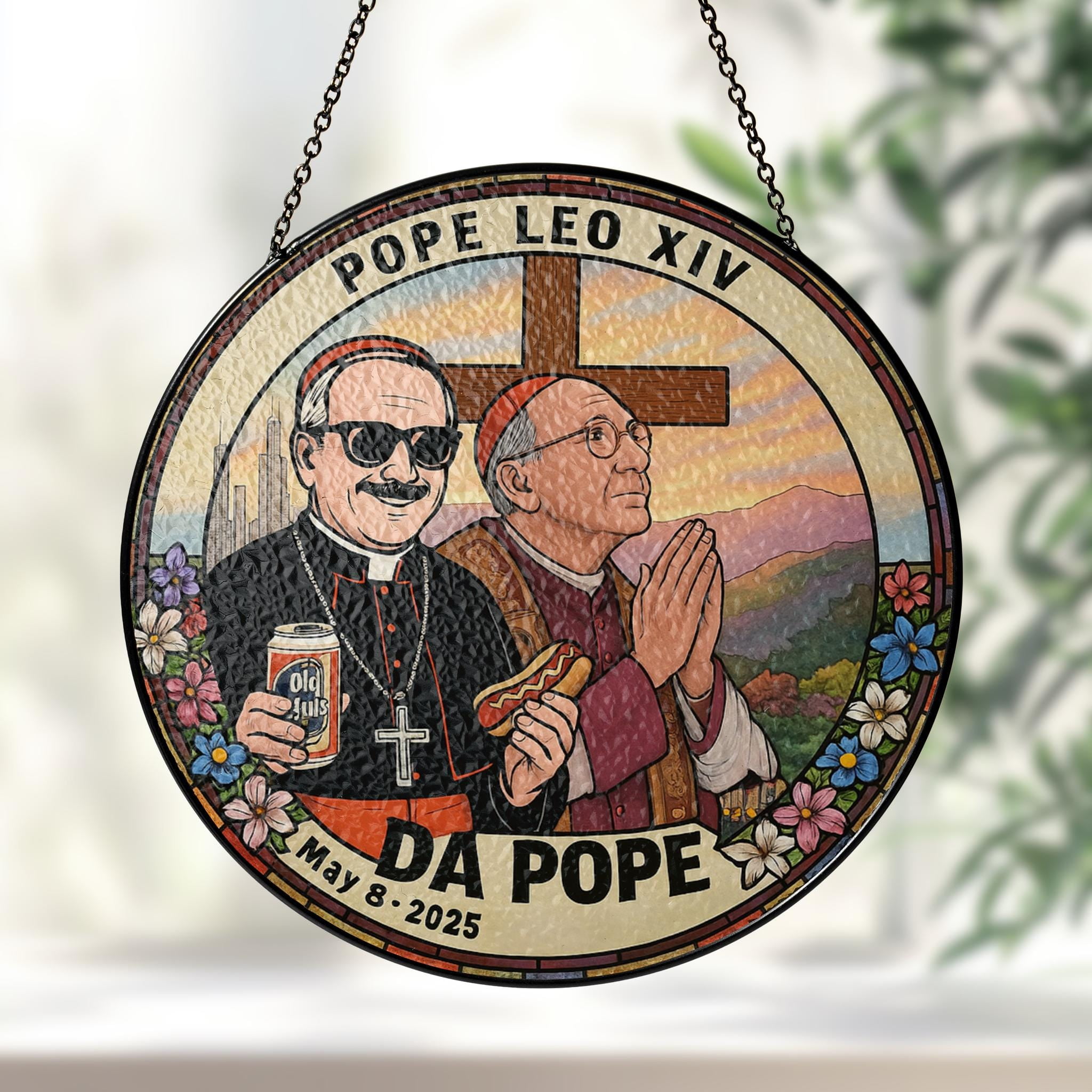 2025 Chicago Pope Leo XIV Glass Suncatcher, Christian Window Hanging ...