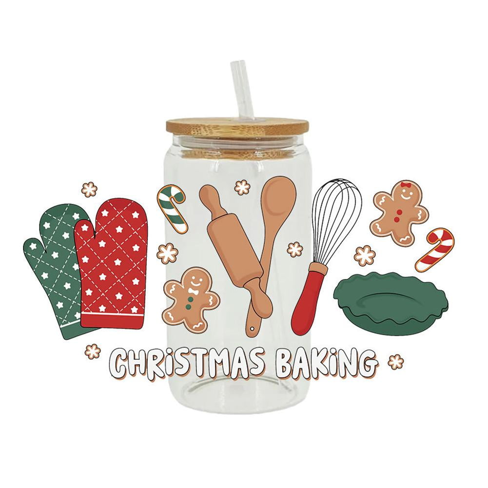 2025-Christmas Baking UV DTF Cup Wrap Transfer Sticker for 16OZ Glass ...
