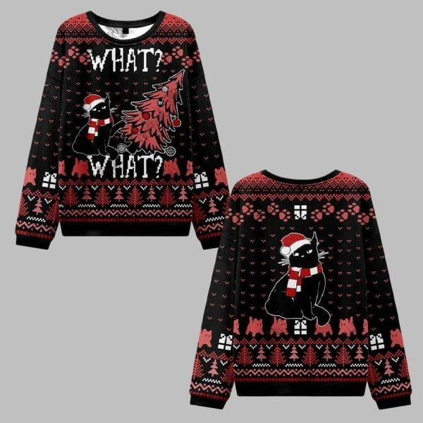 2025 Christmas Black Cat What What 3D Christmas Sweater - Walmart.com