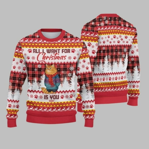 2025 Christmas Cat All I Want For Christmas Is You 3D Sweatshirt ...