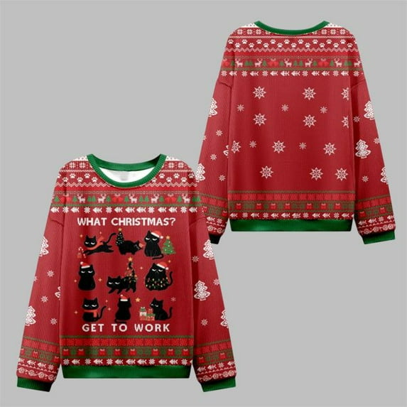 2025 Christmas Cat Get To Work Ugly Sweater - Walmart.com