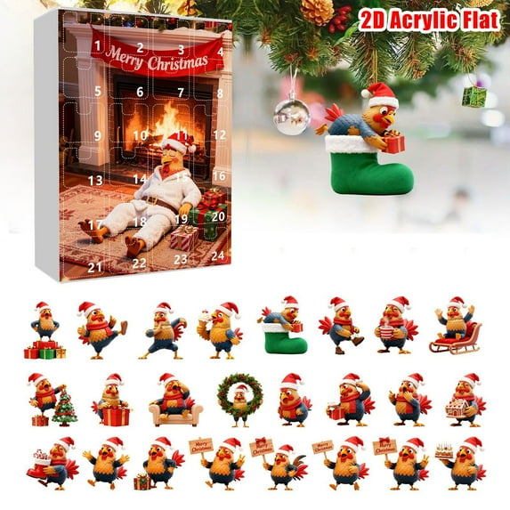 2025 Christmas Chicken Countdown Calendar with 24Pcs 2D Acrylic Chicken ...