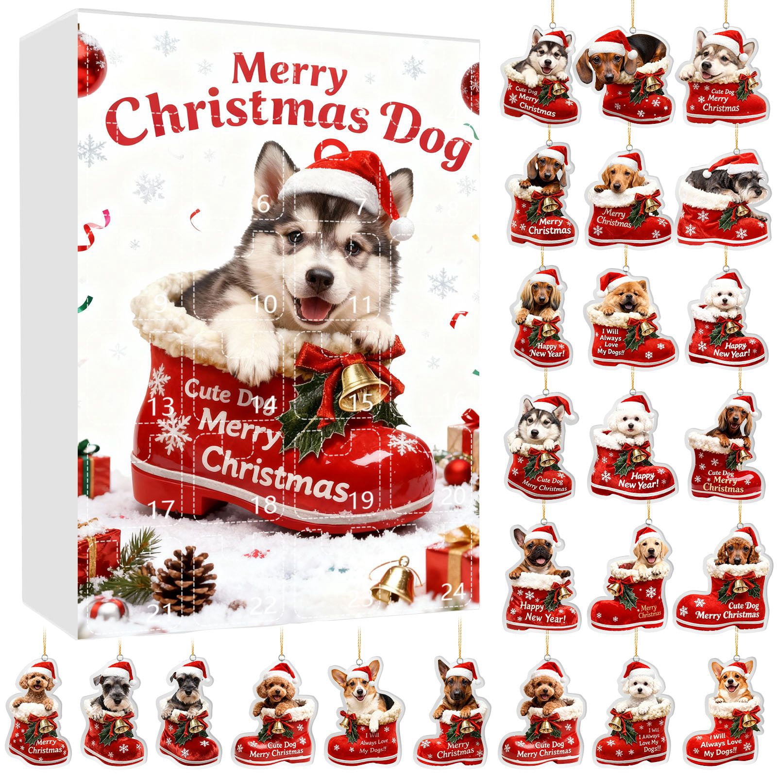 2025 Christmas Dog Advent Calendar,24 Days Holiday Countdown Box,2D ...