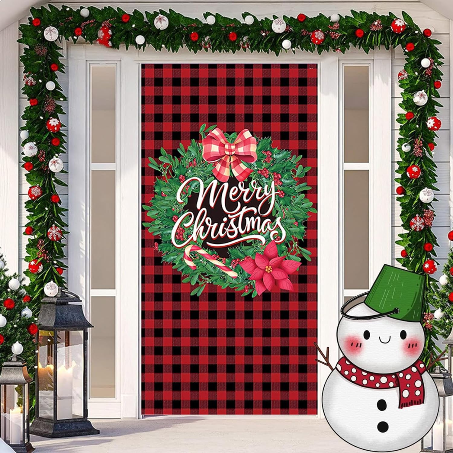 2025 Christmas & Halloween Elastic Door Cover – 35x79 Inch Large Fabric ...
