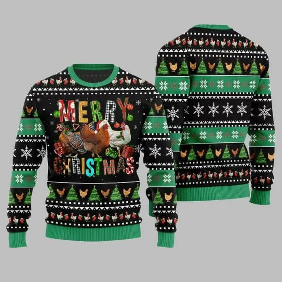 2025 Christmas Hilarious Farm Chicken Ugly Christmas Sweater 004 ...