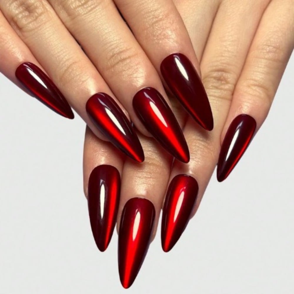 2025 Christmas New Year Red Solid Color Almond Nails and Cat Eyes Nail ...