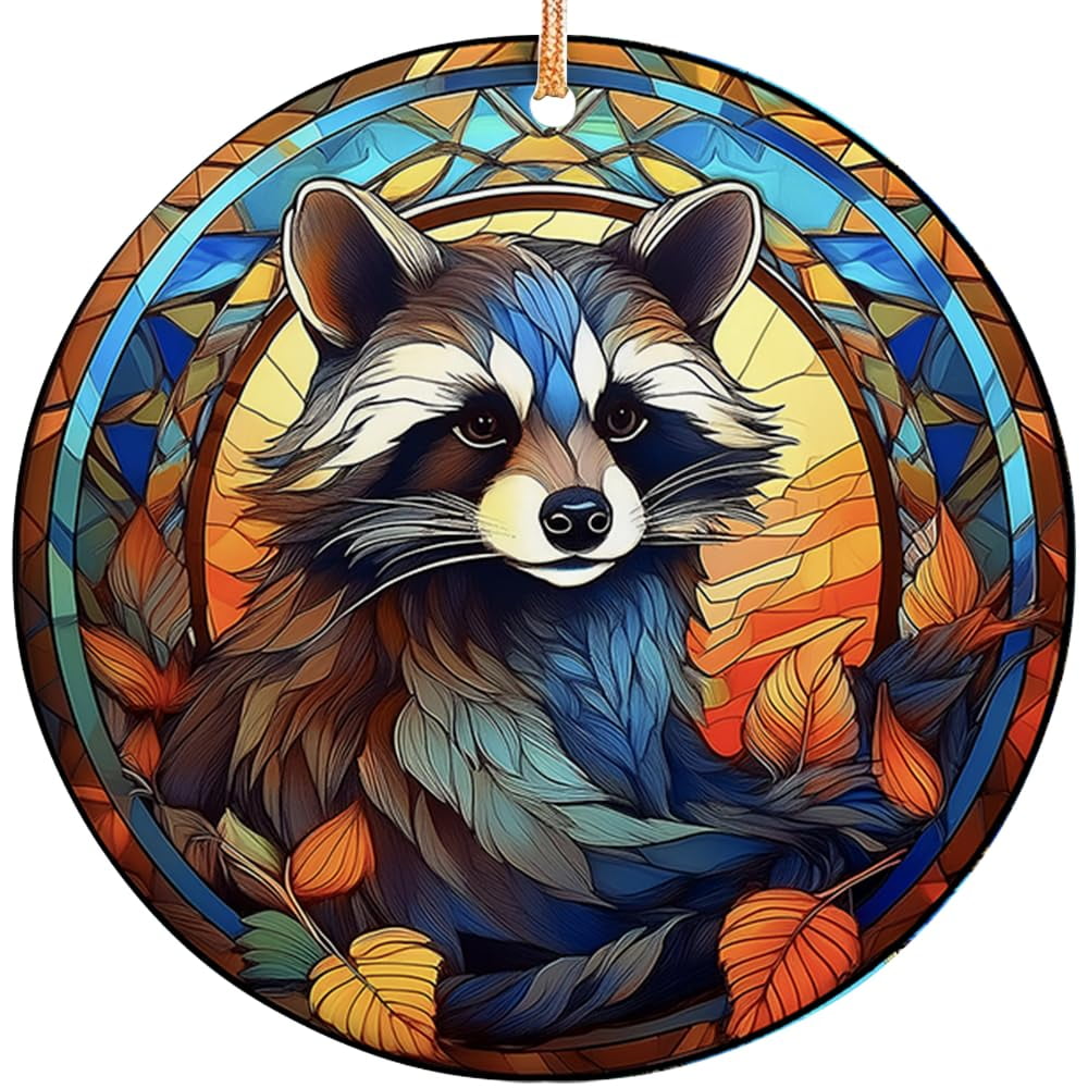 2025 Christmas Ornament - Raccoon in a Stained Glass Window Ceramic ...