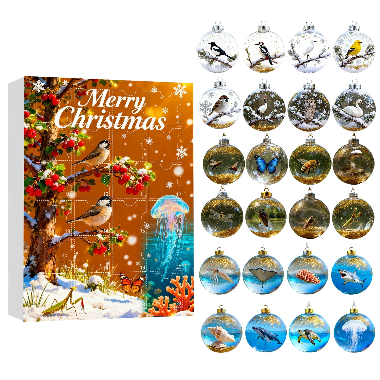 2025 Christmas Ornaments Advent Calendar Jellyfish Birds Butterflies ...